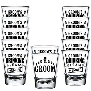 shop4ever Groom and Groom's Drinking Team Member Glass Shot Glasses Wedding Bachelor Party Shot Glasses 12 Pack