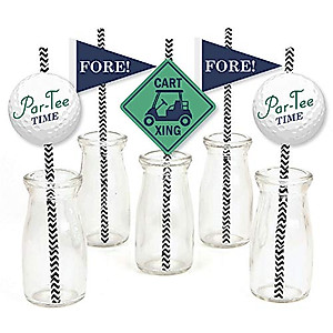 Par-Tee Time - Golf - Paper Straw Decor - Baby Shower or Birthday Party Striped Decorative Straws - Set of 24