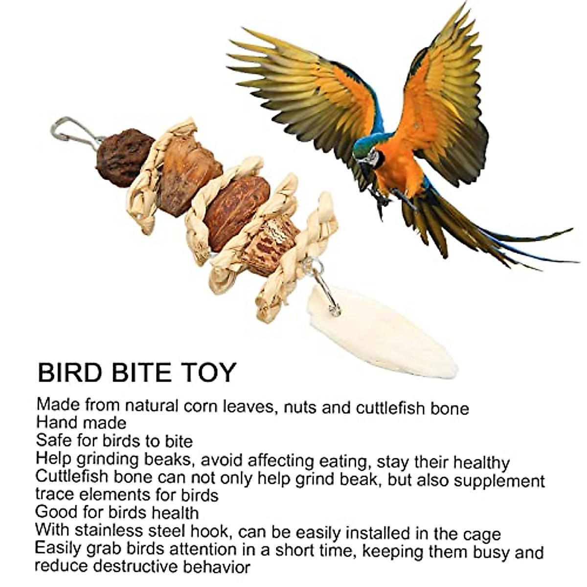 Zerodis Corn Leaf Nut Chew Toy,Bird Chewing Toy Bird Cage Gnawing Toy with Stainless Steel Hook Corn Leaf Nut