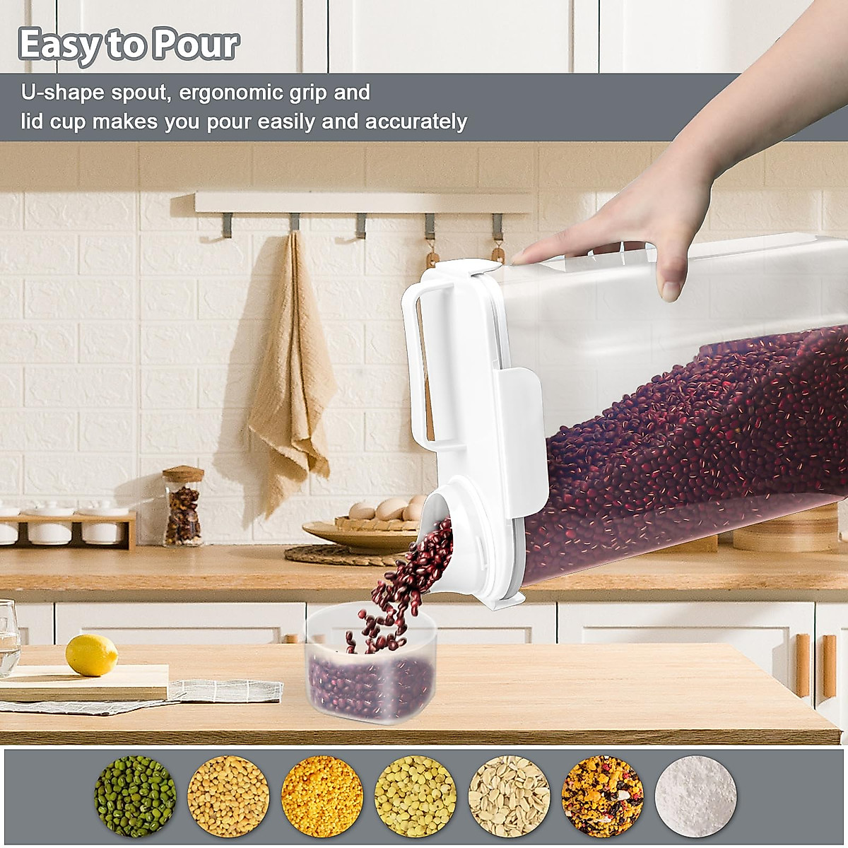 Komzon Rice Storage Container 10lb, Airtight Dry Food Cereal Containers Storage, BPA Free Rice dispenser with Pouring Spout Portable Handle for Flour Pasta Grain and Baking Pet Dog Cat Food Container