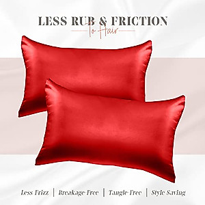 Elegant Comfort Silky and Luxurious 2-Piece Satin Pillowcase Set for Healthier Skin and Hair, Hidden Zipper Closure and Beautifully Packaged, Satin Pillowcase Set, Standard/Queen, Red