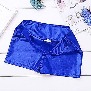 QinCiao Kids Teens Girls Shiny Metallic Ballet Active Dance Shorts Gymnastics Fitness Shorts Bottoms Hot Pants Blue 12