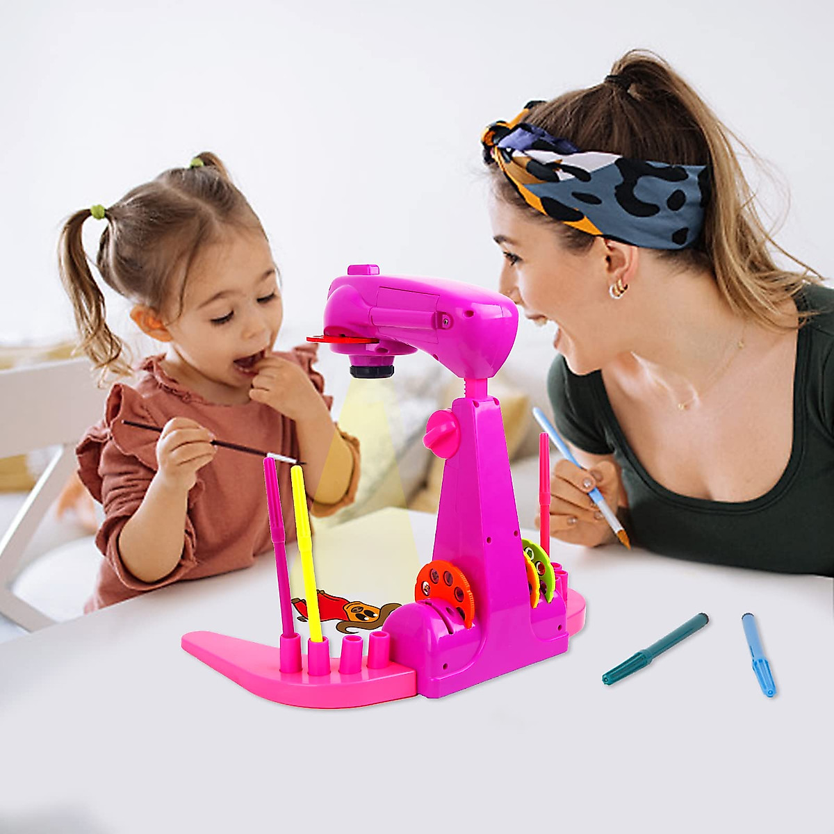LEERFEI Kids Projection Drawing Toy,Smart Drawing Projector Toys，Trace and Draw Projector for Kids,with 32cartoon patters and 12color Brushes, Kid Learn to Draw and Sketcher (Pink)