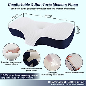Pain Relief Cervical Pillow for Neck and Shoulder Support, Contour Memory Foam Pillows for Sleeping, Ergonomic Orthopedic Sleeping Neck Contoured Support Pillow for Side, Back and Stomach Sleepers