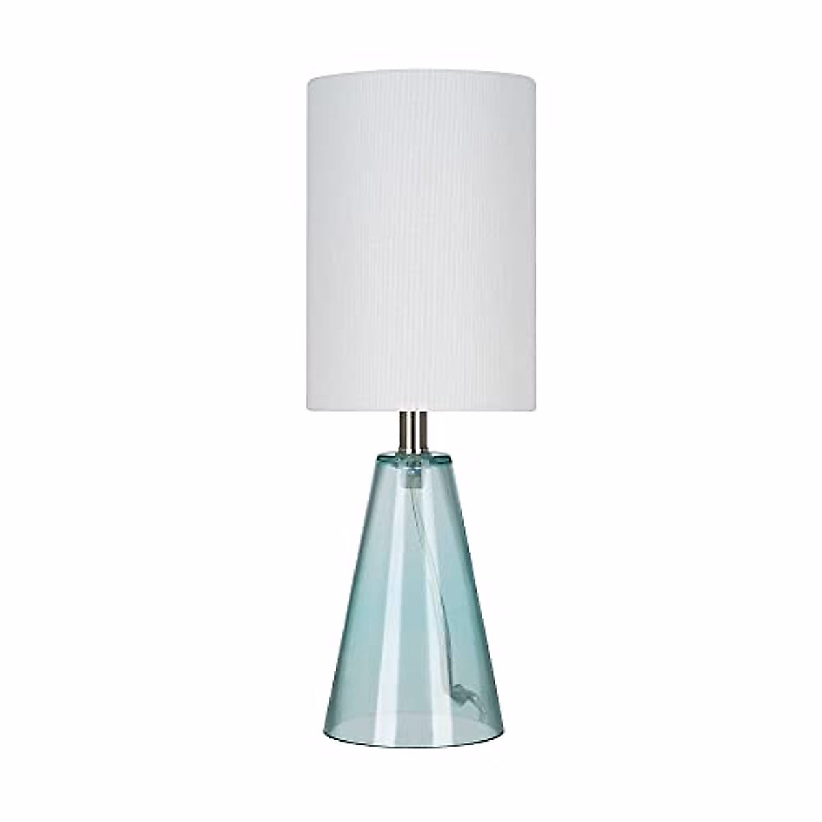 Catalina 22791-001 Coastal Tapered Clear Blue Glass Small Table Lamp with Brushed Nickel Accents, 14", Teal