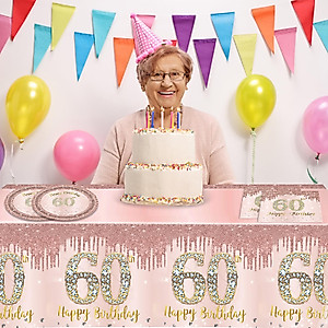 41PCS 60th Birthday Decorations For women Rose Gold Sixty Year Old Birthday Supplies Plates Napkins Tablecloth Disposable Tableware For 20 Guests