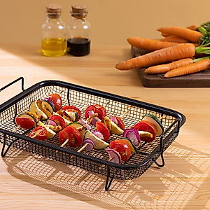 Navaris Air Fry Oven Tray - Grill Rack for Oil Free Frying - Roasting Chips Nuggets Meat Fish - Air Fryer Oven Basket for Vegetables - Non-Stick Frying Grill Basket - Black