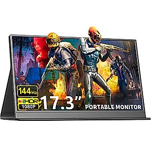 144HZ Portable Gaming Monitor, 17.3" 1080P Laptop Monitor, Dual USB C HDMI Second Computer Screen, VESA Gaming Display with Speakers, Travel Monitor for PS4/5 Xbox Switch MAC PC Phone
