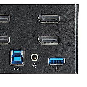 StarTech.com 2 Port Quad Monitor DisplayPort KVM Switch - 4K 60Hz UHD HDR - Desktop 4K DP 1.2 KVM with 2 Port USB 3.0 Hub (5Gbps) & 4X USB 2.0 HID Ports, Audio - Hotkey Switching - TAA (SV231QDPU34K)