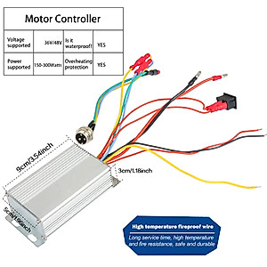 BAIZIFU Motor Brushless Controller, Waterproof 36V/48V Motor Controller, 150W/200W/250W/300W Electric Bicycle Brushless Motor Speed Controller for E-Bike (36V-48V)