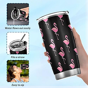 Lovely Flamingos Black Coffee Tumbler Cups Stainless Steel Tumbler with Lid and Straw Water Cup Insulated Tumblers Travel Coffee Mug Bottle for Ice Cold Hot Drink Outdoor Men Women