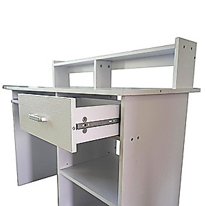 WISCLASS Modern and Simple White Computer Desk with Keyboard Tray and Drawers