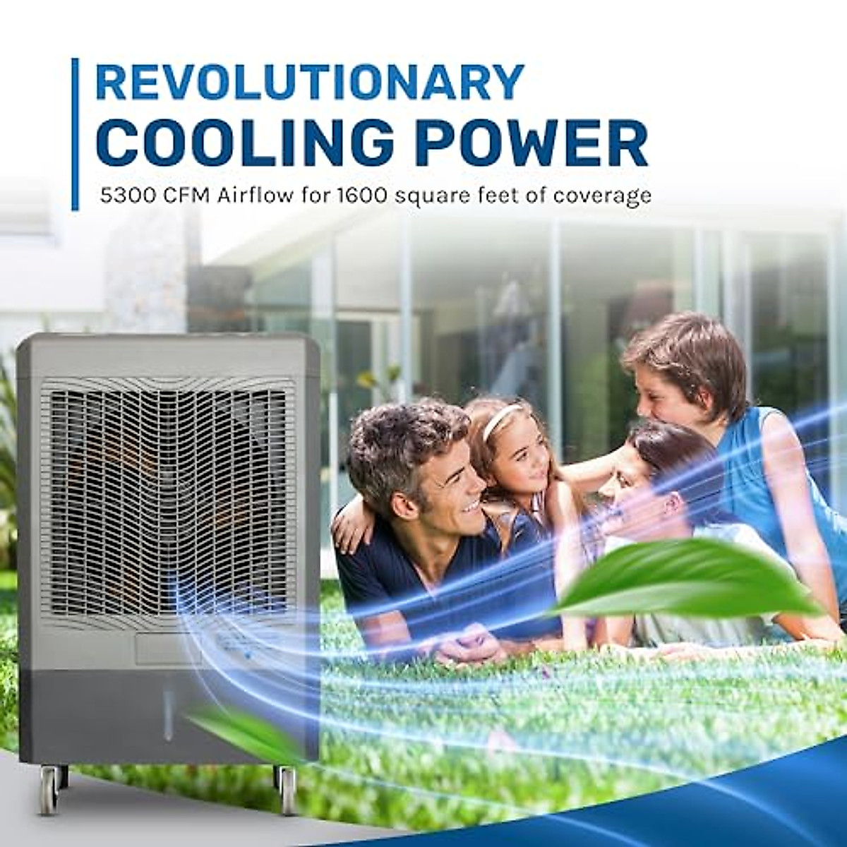 Portable Swamp Coolers - 5300 CFM MC61M Evaporative Air Cooler with 3-Speed Fan - Water Cooler Fan 1600 Sq. ft. Coverage High Velocity Outdoor Cooling Fan Swamp Cooler by Hessaire - Gray