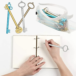 30 Pieces Cute Key Shape Pen Vintage Key Gel Ink Pens Mini Fancy Novelty Pens Retro Black Fine Ballpoint Point Pen with Mesh Pencil Bag Zipper Pouch for Office Stationary School Party Supplies