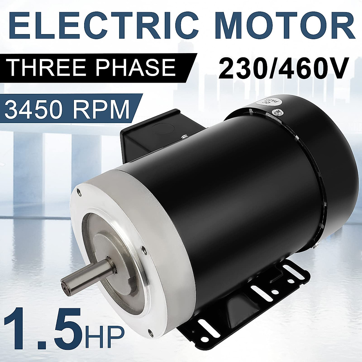 1.5HP Electric Motor 3450RPM General Purpose Three Phase Motor 56C TEFC 5/8" Shaft Diameter 2 Pole 60HZ 230/460V