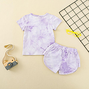 Aruzig Toddler Baby Girl Tie dye Outfit Kids Short SleeveT-Shirt and Shorts 2Pcs Summer Clothes Set for Girls (Purple White, 2-3T)