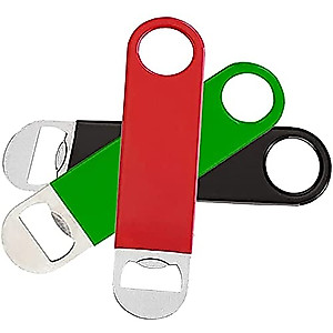 JCD 3 Pack Heavy Duty Stainless Steel Flat Bottle Opener, Solid and Durable Beer Openers, Red, Black, Green, 7 inches