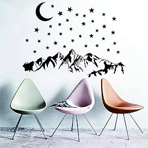 ANFRJJI Mystery Mountain Decal Hill Silhouette Art Vinyl Wall Sticker with Cute Moon and Stars Wall Art Murals for Living Room and Bedroom Effect Size : 45"x32"inch (Black-jwh316-Mountain)