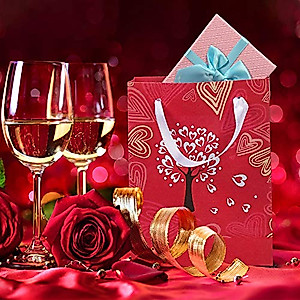 24 Pieces Valentines Paper Bags Kraft Party Hearts Bags with White Ribbon for Valentines Day Galentines Day Anniversary, 7.9 x 6.3 x 2.4 Inch/ 20 x 16 x 10 cm,8 Styles