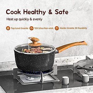 NICOMOW Non-Stick Pan with Lid, Sauce Pan with PTFE Granite Coating,Multi-Purpose,Non-Slip Handle,Induction Support,PFOA-Free