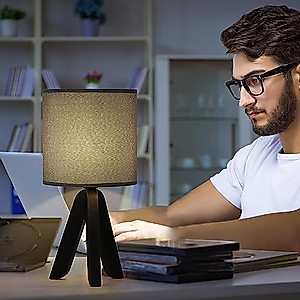 smusei Table Lamp Small Bedside Lamp for Nightstand Side Table Lamp with Grey Fabric Lampshade Modern Table Lamp for Home Office, Study Room, Bedroom, Living Room, Dorm (Grey & Black)