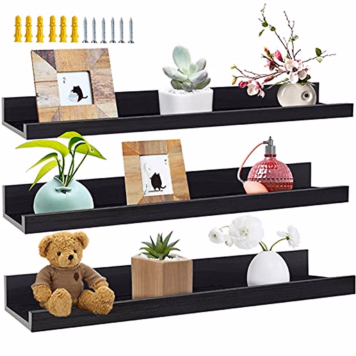 3 Pack 24 inch and 3 Pack 47 inch Photo Picture Ledge Shelf for Office, Living Room, Bedroom