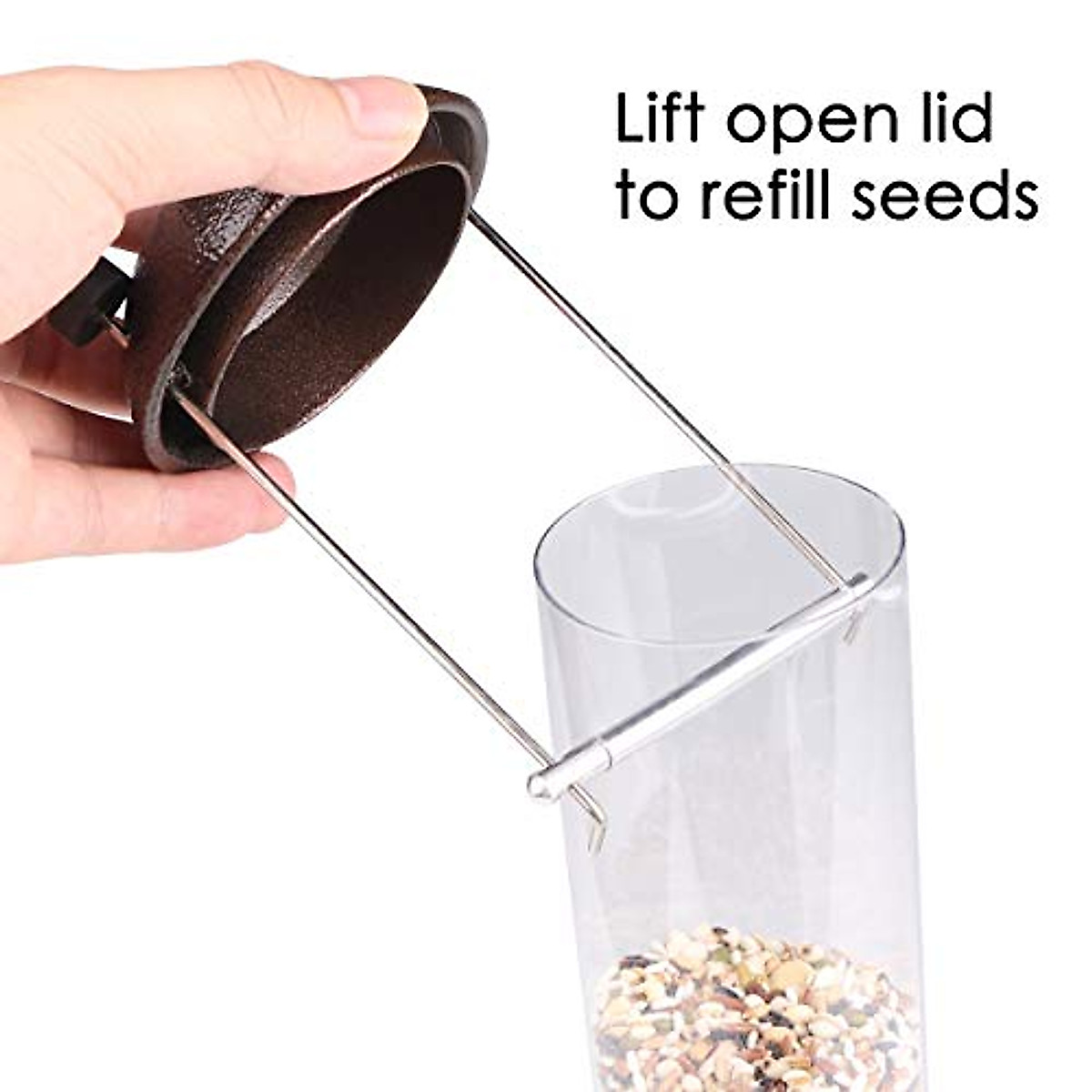 Wild Bird Feeder Classic, Witacles 17 Inch Tube All Metal Steel Hanger, for Garden Yard Outdoor, 4 Feeding Ports, Seed is not Included (Brown)