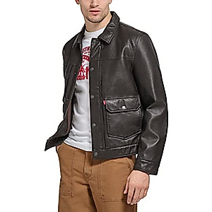 Levi's Men's Lightweight Trucker Shirt Jacket, Dark Brown Faux Leather