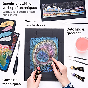 Arteza Gouache Painting Art Set, Metallic Gouache Paint 12 and Foldable Black Canvas Paper Bundle, DIY Kit, Art Supplies for Artists & Beginners, Art Kit for Adults