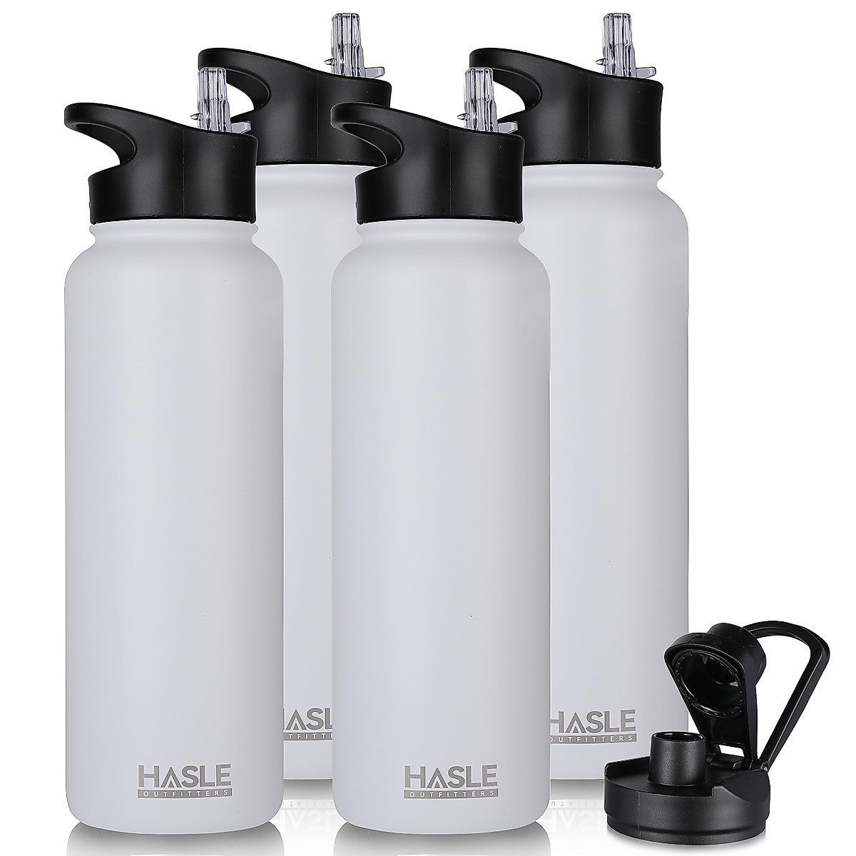 HASLE OUTFITTERS 40oz Stainless Steel Water Bottle, Vacuum Insulated Double Walled Leak Proof Sports Water Bottle with 2 Lids (Straw and Spout Lid) Thermo Mug Keep Cold and Hot(White,4)