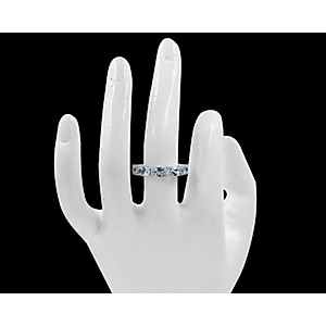 925 Sterling Silver Natural 6X4 MM Oval Cut Deep Aquamarine Gemstone March Birthstone Cluster Unisex Proposal Ring Wedding Jewelry Bridal Ring Birthday Gift Valentine's Day Gift For Her (Rhodium Plated Silver, 6.5)