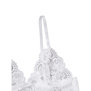 WDIRARA Women' Silk Satin Pajamas Set 4pcs Lingerie Floral Lace Cami Sleepwear with Robe Snow White XS