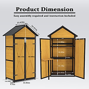 Outdoor Storage Cabinet Weatherproof Wood Storage Shed with Waterproof Roof Lockable Doors Removable Shelves Foldable Table Hooks 69 Inches Garden Tool Shed for Yard and Patio