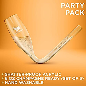 Chambong Champagne Shooter - Unique Gifts for Bachelorette Party Favors, Engagement Gifts & Drinking Games for Adults Party - Champagne Bong Style Champagne Glasses - (Plastic, 6 oz. 5-Pc Set)