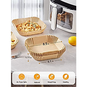 SMARTAKE Air Fryer Liners, 120 PCS Air Fryer Disposable Paper Liner, 6.1" Square Airfryer Basket Parchment Paper Liners, Non-Stick Oil-Proof for Frying Baking Roasting Oven, Fit 2-3 QT, Unbleached