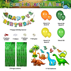 HJINGY Dinosaur Birthday Decorations, Dinosaur Party Decorations for Kids, Dinosaur Balloons Arch Garland Kit Includes Foil Balloons Happy Birthday Banner Curtains for Baby Shower Dino Themed Party