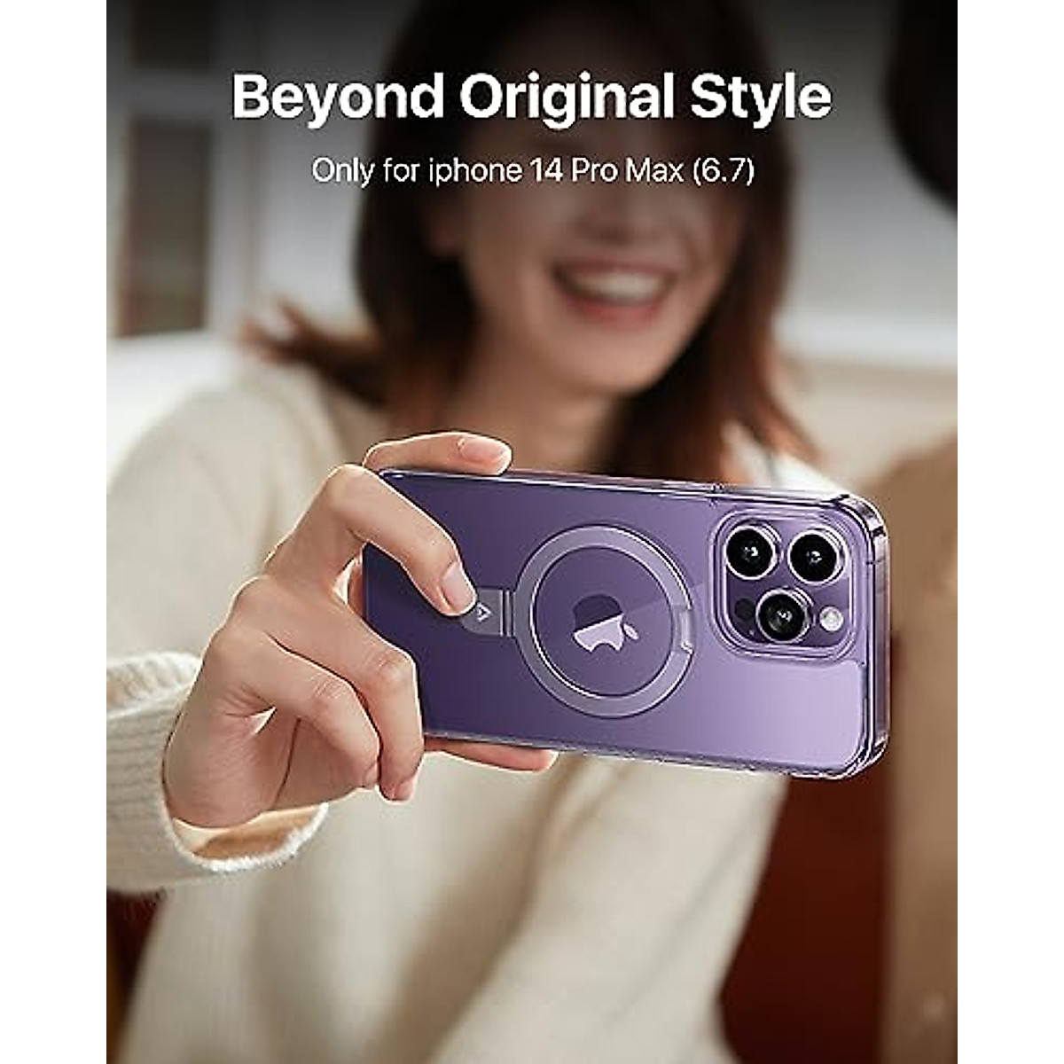 andobil for iPhone 14 Pro Max Clear Case with Magnetic Ring [Compatible with MagSafe] [Military Grade Protection] Invisible Strong Magnet Stand, EasyRelax Kickstand Case, (Non-rotatable), Clear