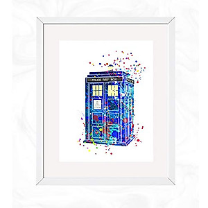 Tardis time machine Prints, Doctor Who Watercolor, Nursery Wall Poster, Holiday Gift, Kids and Children Artworks, Digital Illustration Art