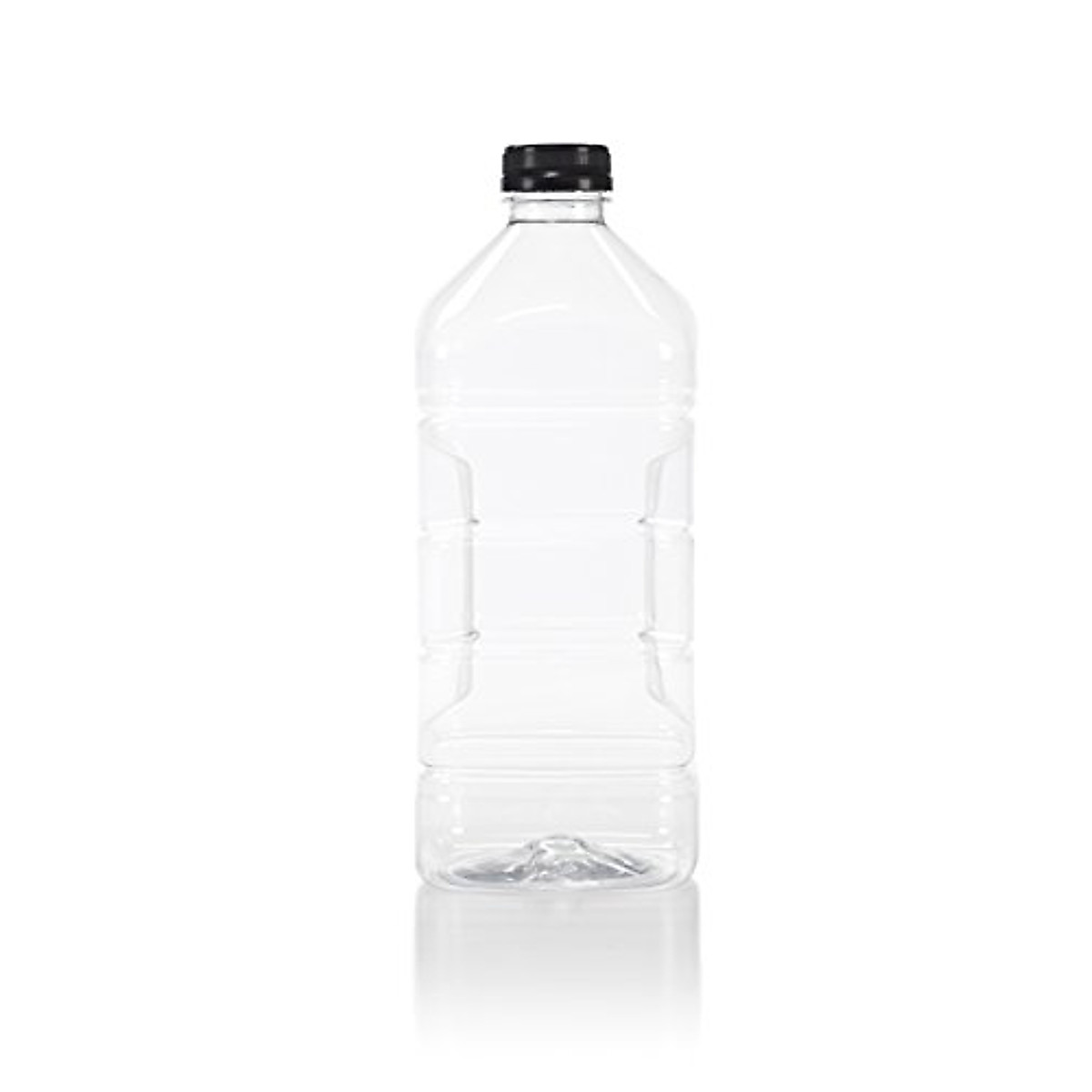(4) 64 oz. Clear Food Grade Plastic Juice Bottles with Tamper Evident Caps 4/pack (Black Lids)