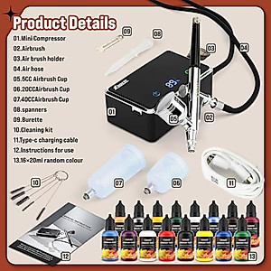 XDOVET Christmas Calendar 2025 Improved Airbrush Set - 24 Parts Portable Airbrush Set with Compressor Paint Gift Ideas - Christmas Blind Box Set with 16 Colors Christmas Calendar