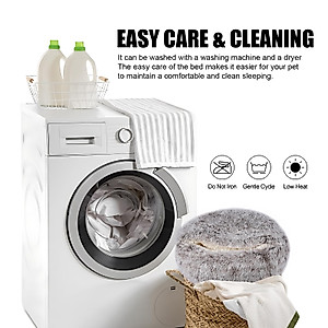 Calming Dog Beds & Cat Cave Bed with Hooded Cover,Washable Round Beds for Small Medium Pets,Anti-Slip Faux Fur Fluffy Coved Bed,Comfortable Warming Pet Bed (24 * 24inch,Khaki)