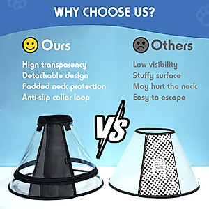 Didopet Dog Cone, Transparent Recovery Collar for Large Medium Small Dogs, E Collar for Dogs After Surgery to Stop Licking, Depth Adjustable Soft Dog Cone Not Block Vision
