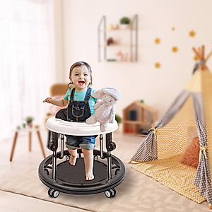 Baby Walker, 9-Gear Height Adjustable Baby Walker with Wheels, Foldable Infant Toddler Walker with Foot Pads, Baby Walkers and Activity Center for Baby Boys and Baby Girls 6-24 Months