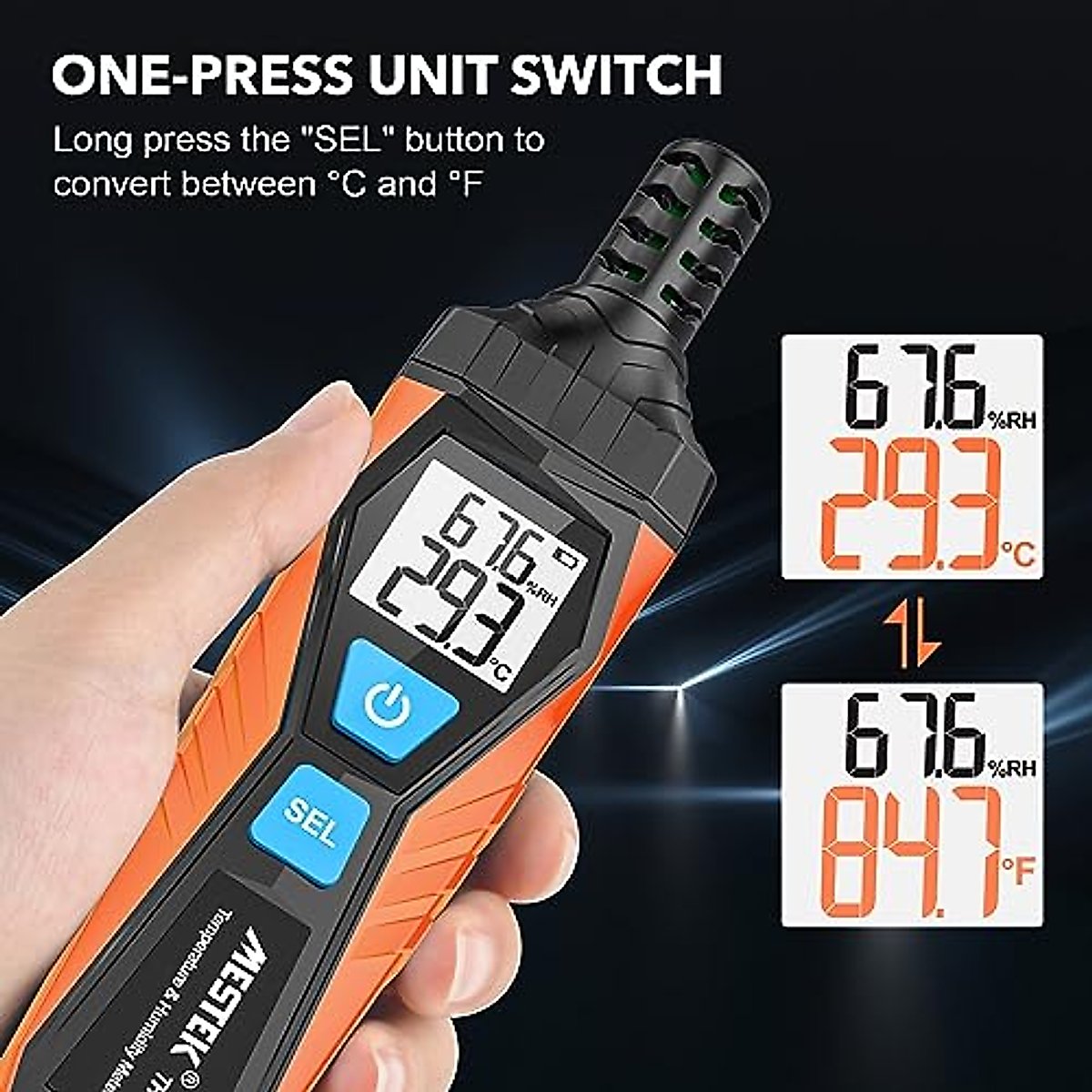MESTEK Temperature Humidity Meter, Digital Thermometer Hygrometer with Ambient, Dew Point, Wet Bulb for Indoor Outdoor, High Precision Dual Display Psychrometer with LCD Backlight, TH10