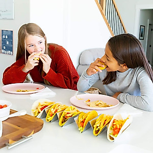 Set of 4 Metal Taco Holders - Stainless Steel Taco Trays- Dishwasher, Oven, and Grill Safe - Great for Sandwiches and Hotdogs too (4)