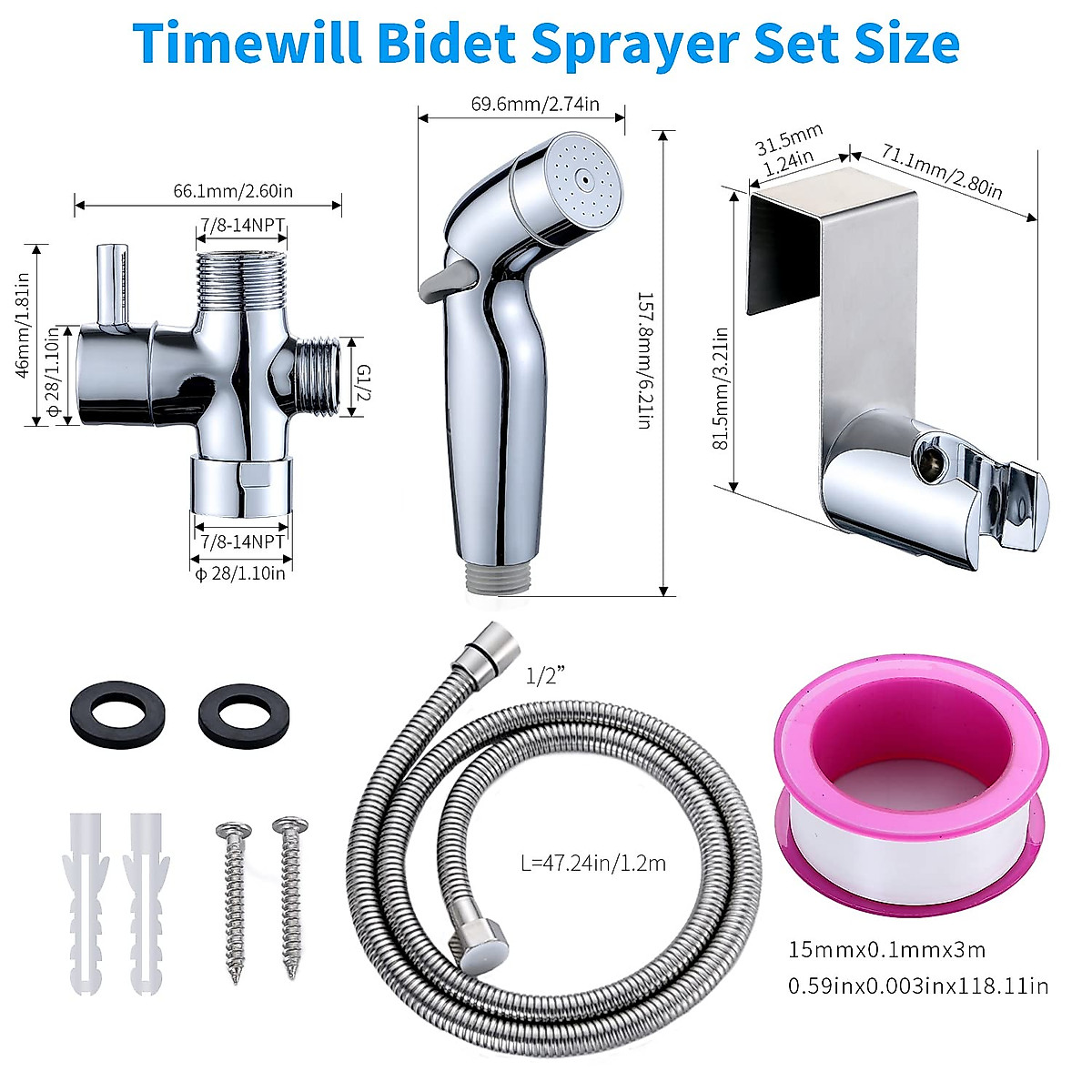 Timewill Handheld Bidet Sprayer for Toilet, Baby Cloth Diaper Sprayer Kit with 2 Water Flow Sprayers, Muslim Shower, Butt Cleaner, Dog Shower Sprayer