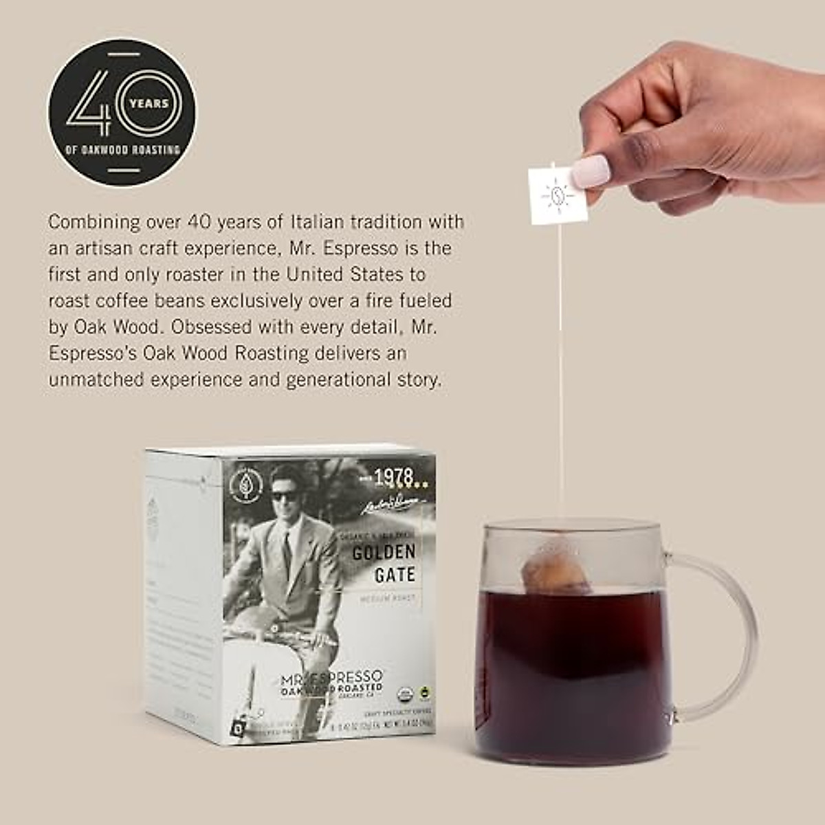 Mr. Espresso Instant Coffee - Organic Single Serve Coffee Tea Bags - Ethically Sourced Instant Espresso Coffee - No Machine Needed, Fair Trade Coffee Packets (Golden Gate) (Medium Dark Roast) (Pack of 8)