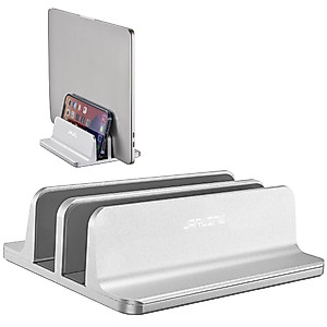 JARLINK (Upgraded Dock Version Vertical Laptop Stand, Double Desktop Stand Adjustable Laptop Holder (up to 17.3 inches) Compatible with All MacBook Pro/Air/Microsoft Surface (Silver)