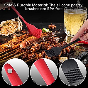 4 Pack Silicone Basting Pastry Brushes with 2 Wood Handle Culinary Oil Brushes, Heat Resistant Brush Set, Perfect for BBQ Sauce Barbecue Butter Grill Baking Kitchen Cooking, BPA Free & Dishwasher Safe