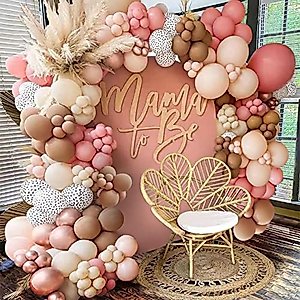 125PCS Dusty Rose Pink Nude Mauve Neutral Brown Ivory White Boho Balloons Balloon Garland Kit, Baby Shower Balloons Girls, Boho Teddy Bear Neutral Birthday Wedding Baby Shower Party Decorations for Girl